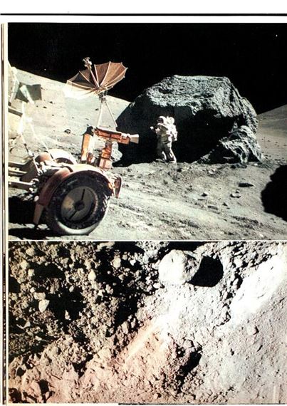 NASA | Apollo 17] Harrison Schmitt leaning on Tracy’s Rock to take steady photographs, station 6 ...