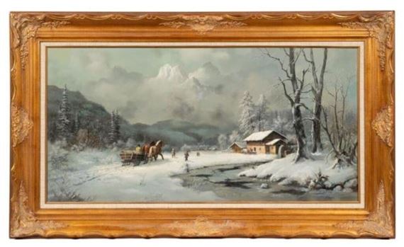 Victor Mazur | A snowy landscape with a horse-drawn cart with children ...
