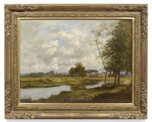 Léon Richet | Group of trees by a riverbank | MutualArt