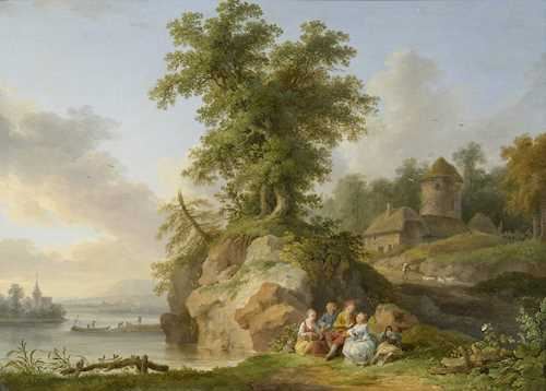 Jacob Philippe Hackert | River landscape with walkers resting (1766 ...