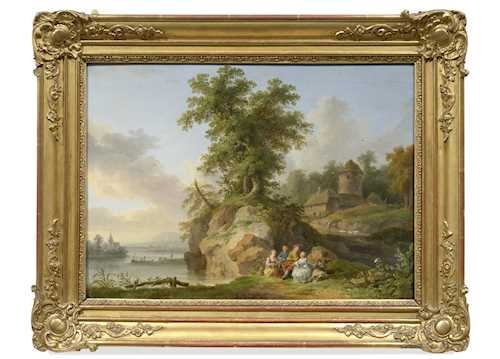 Jacob Philippe Hackert | River landscape with walkers resting (1766 ...