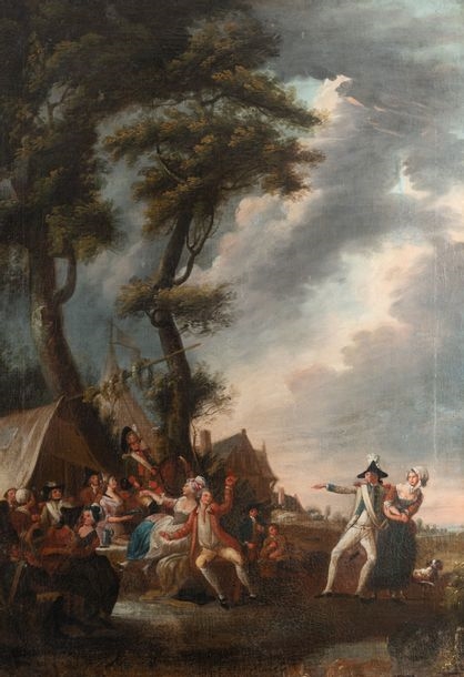 Louis-Joseph Watteau | Scene of a camp with soldiers and young women ...