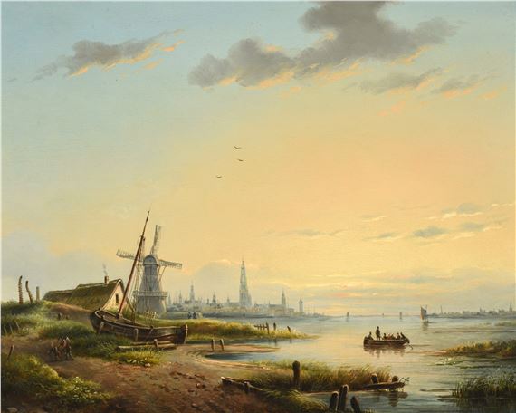 Jan Gerard Smits | Flatboats on the beach (1876) | MutualArt