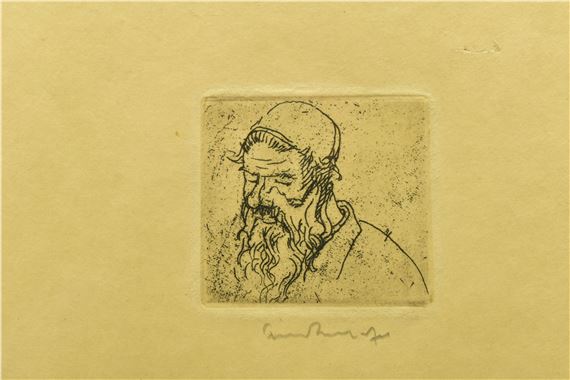 Frank William Brangwyn | AN ETCHING OF A MAN WITH A HAND WRITTEN ...