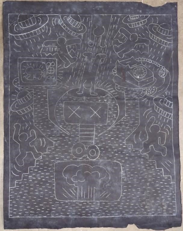 Keith Haring | Original Chalk in Manner of Keith Haring 35 x 27 | MutualArt