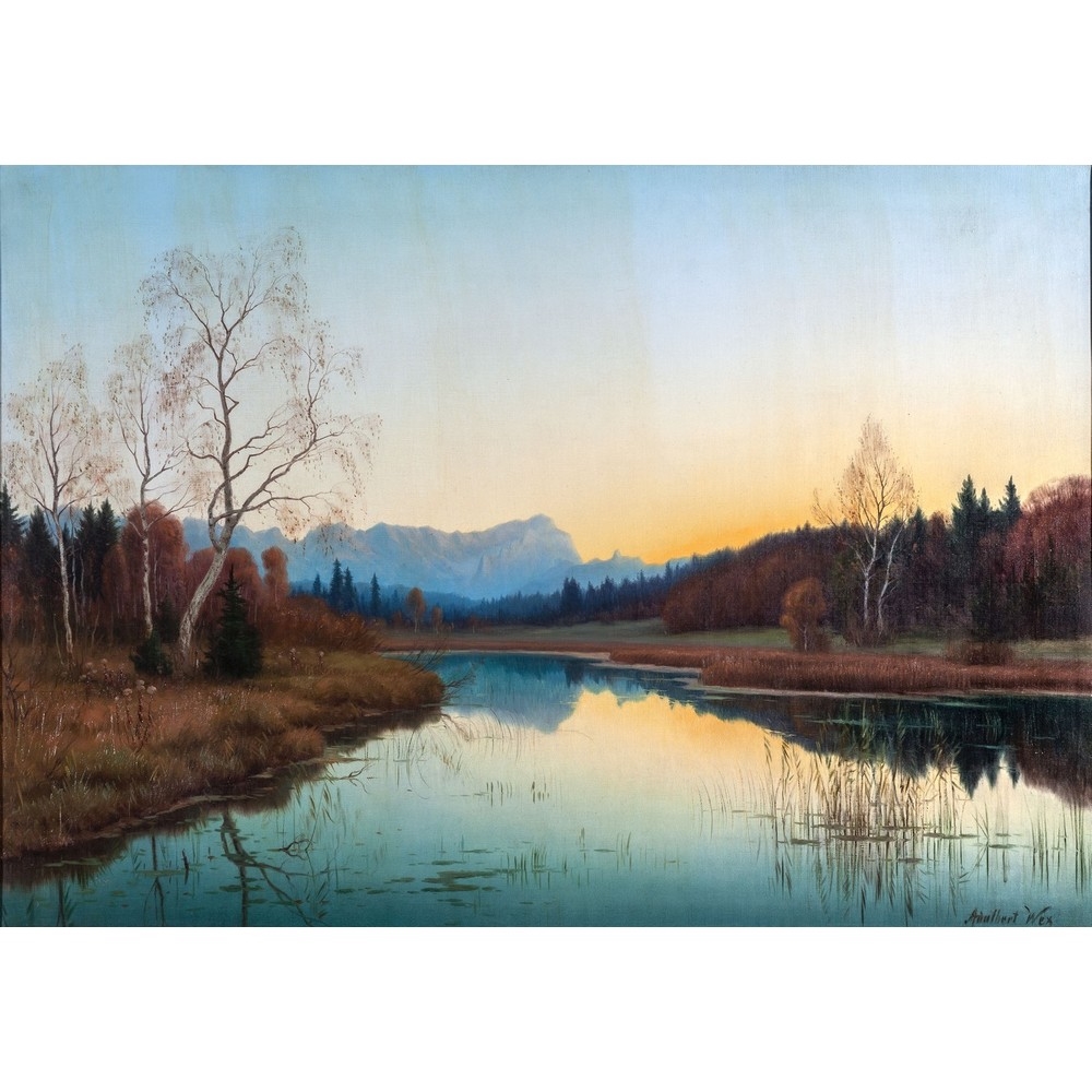 Adalbert Wex | Waldweiher und Bergspitze im Licht der untergegangenen ...