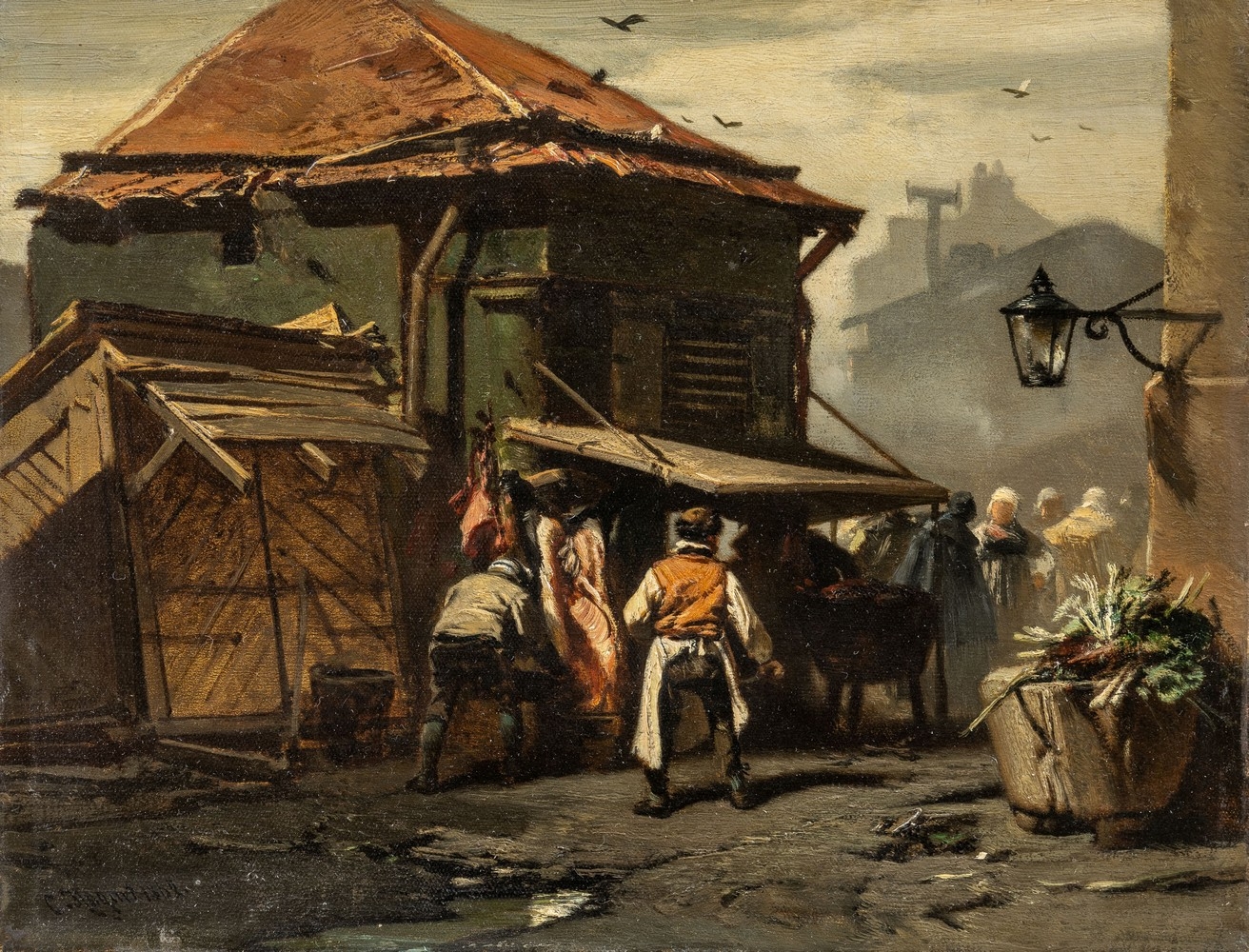 Charles Hoguet | Geschäftiges Arbeiten am Fleischscharren im Berliner ...