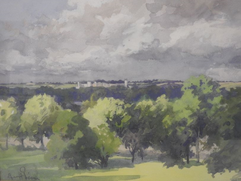 Rene Pean | View of the fortress of Chinon and Sarthe landscape | MutualArt