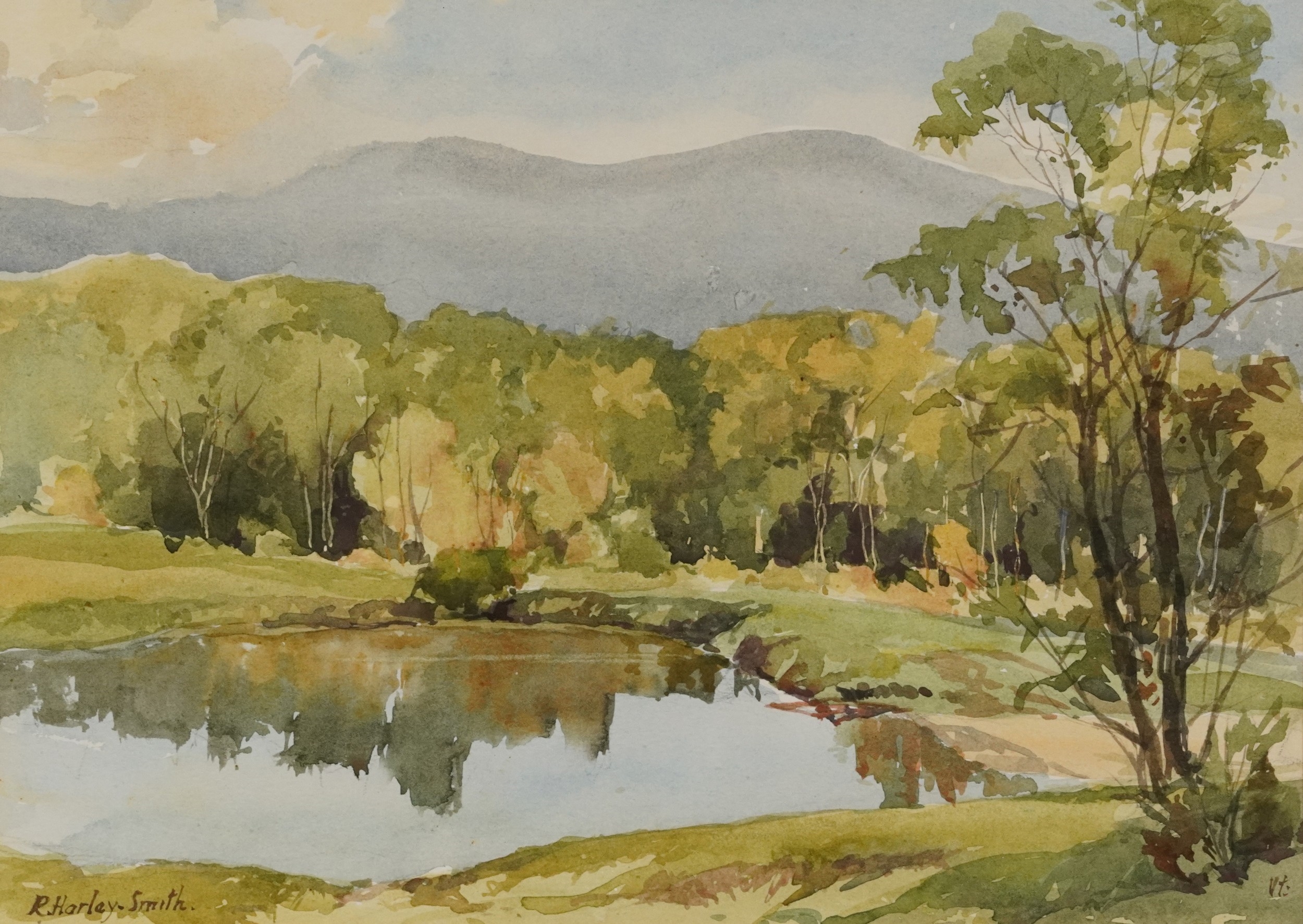 R Harley Smith | Mountainous landscape with lake before trees | MutualArt