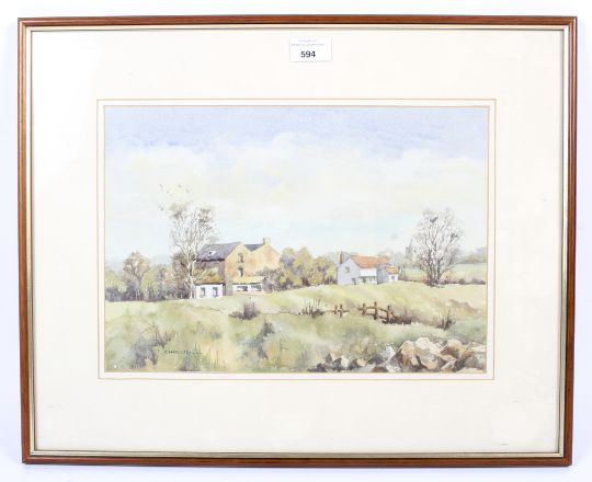 Eric Challis | watercolour of Stambridge Hall in a rural landscape ...