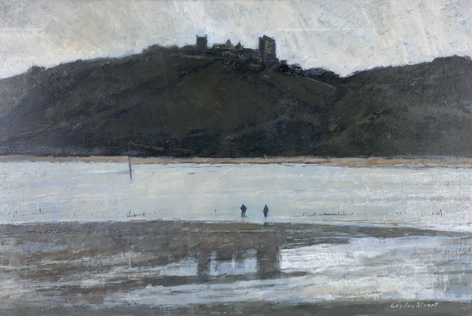 Gordon Stuart | two figures on the shoreline with Llansteffan Castle on ...