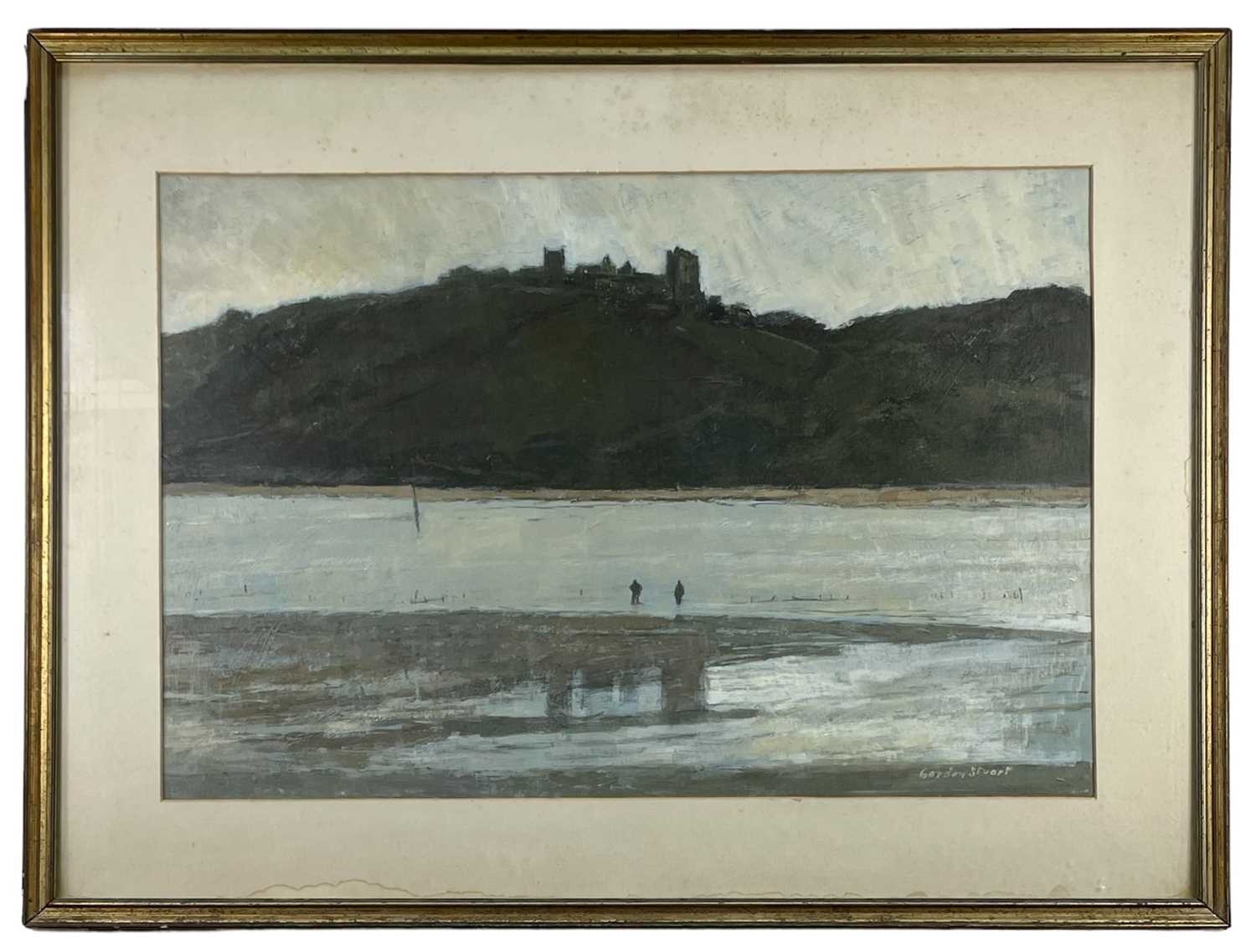 Gordon Stuart | two figures on the shoreline with Llansteffan Castle on ...