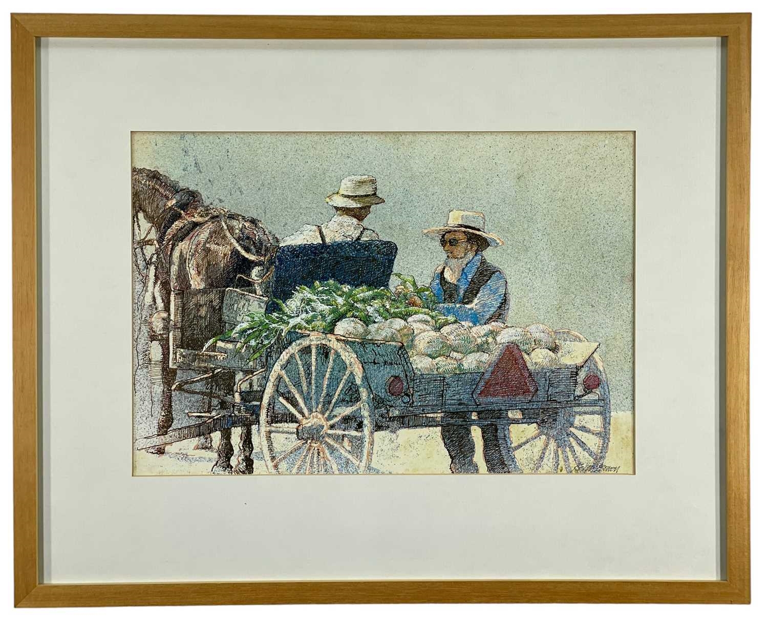 Keith Bowen | two Amish farmers harvesting crop with horse and cart ...