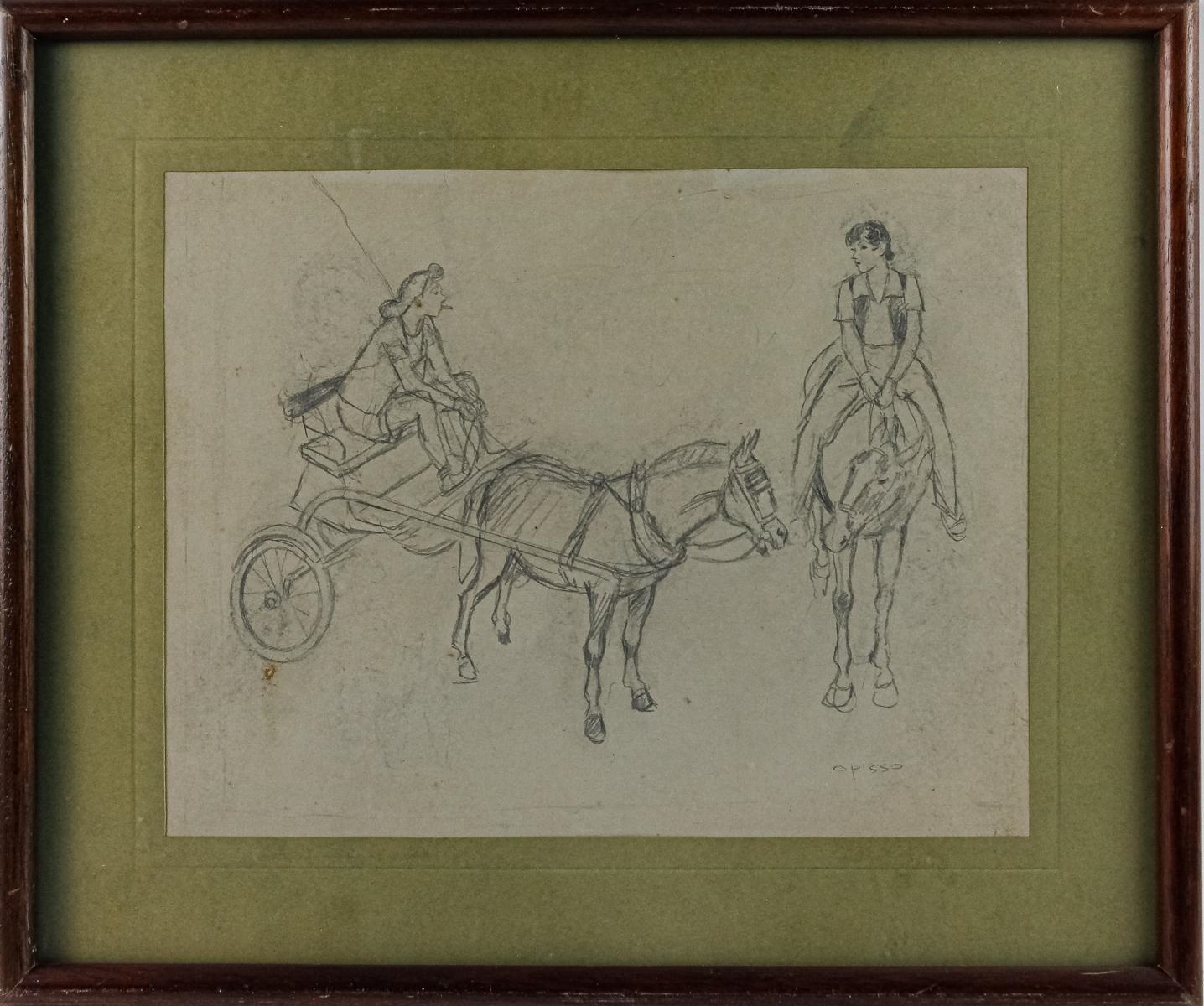 Ricard Opisso | Tres figuras y caballo | MutualArt