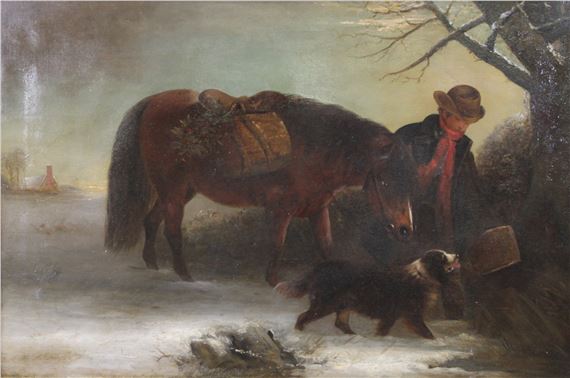 Edward Robert Smythe | - Winter scene with boy and attendant dog ...