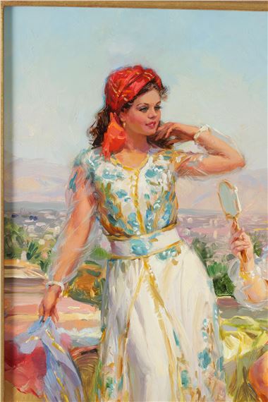 Konstantin Razumov | Rural town scene with two young girls on a tiled ...