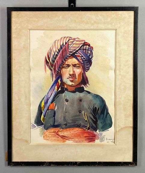 R. A. Hayrapetian | 1955 R.A. Hayrapetian Portrait Watercolor | MutualArt