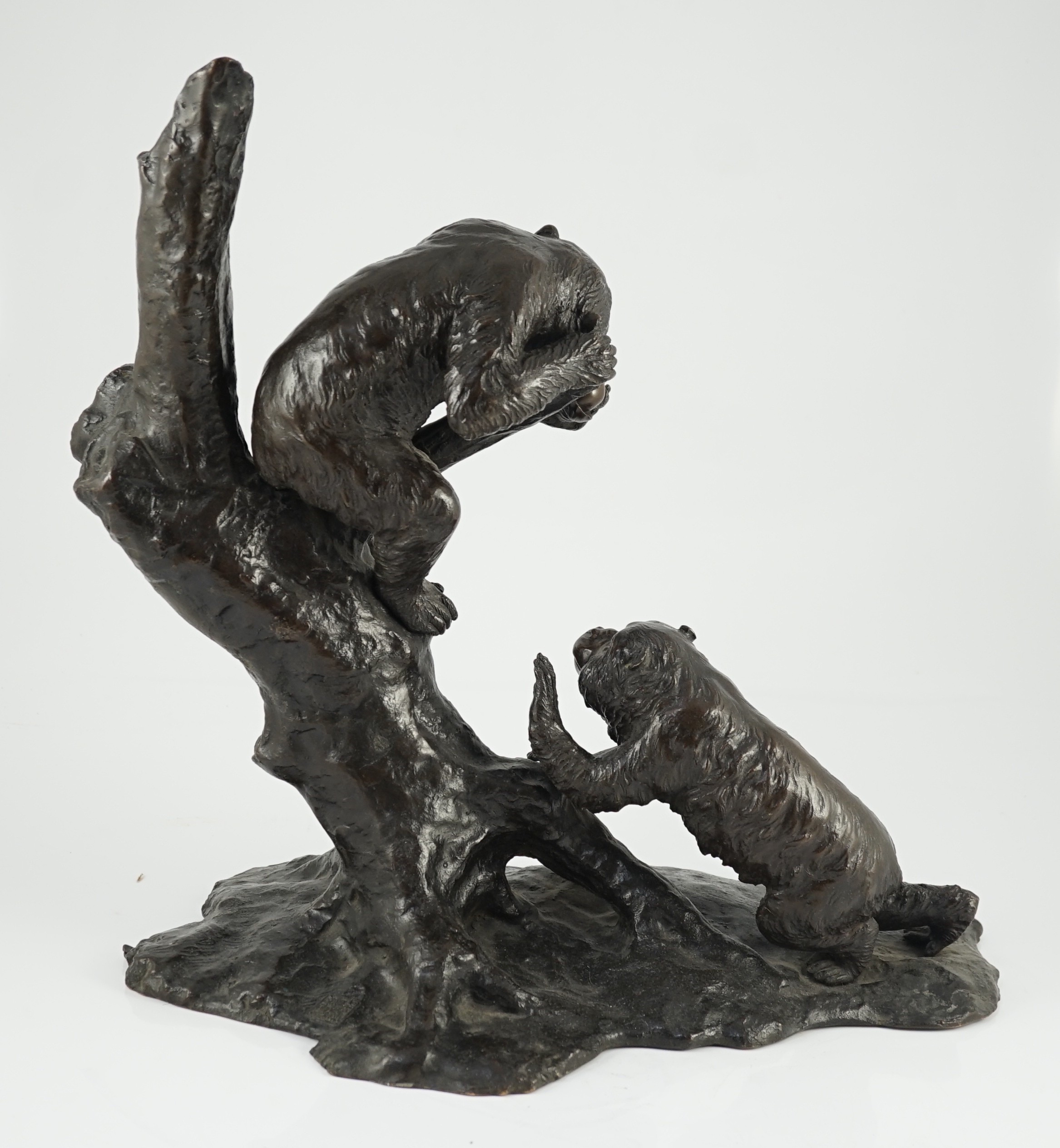 Genryusai Seiya | A large Japanese bronze group of two monkeys on a ...