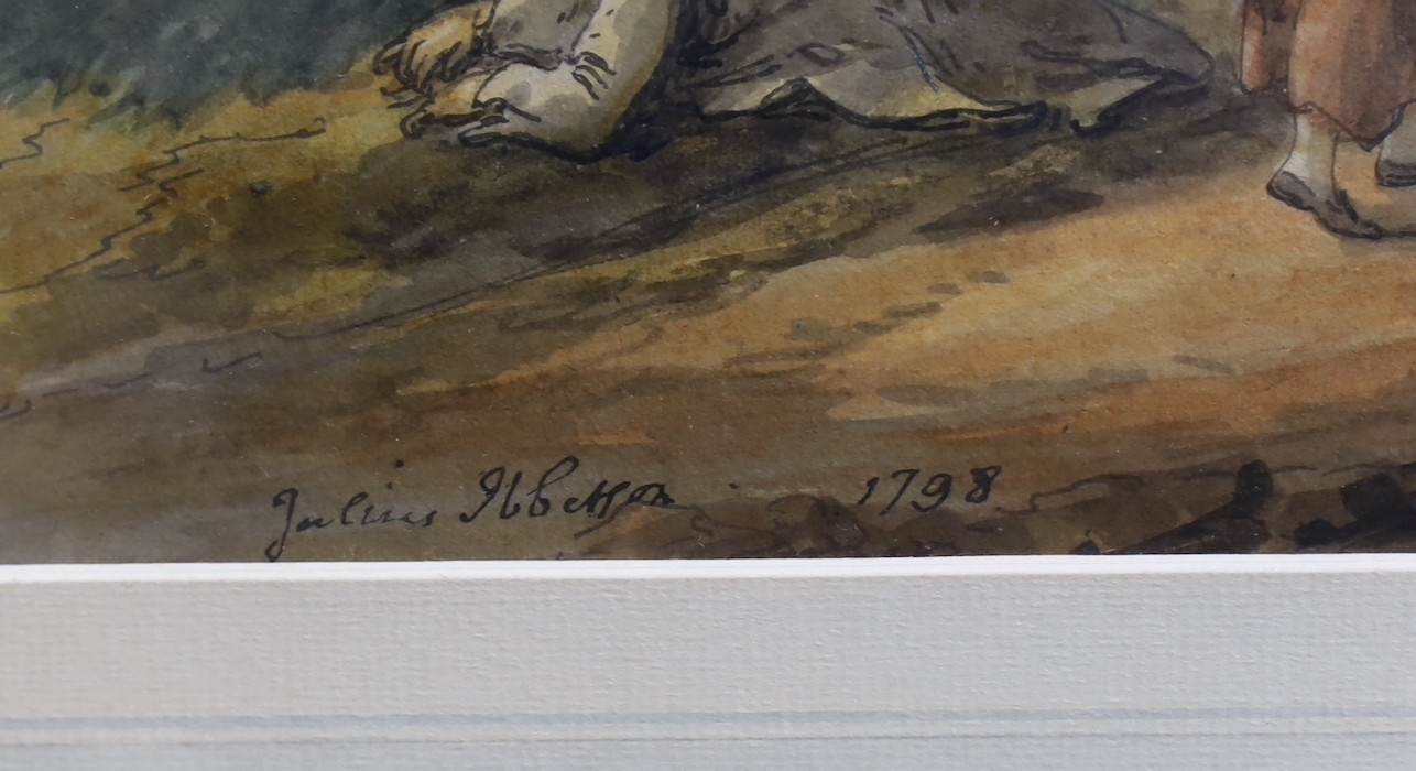 Julius Caesar Ibbetson | Figures on a path by a mill (1798) | MutualArt