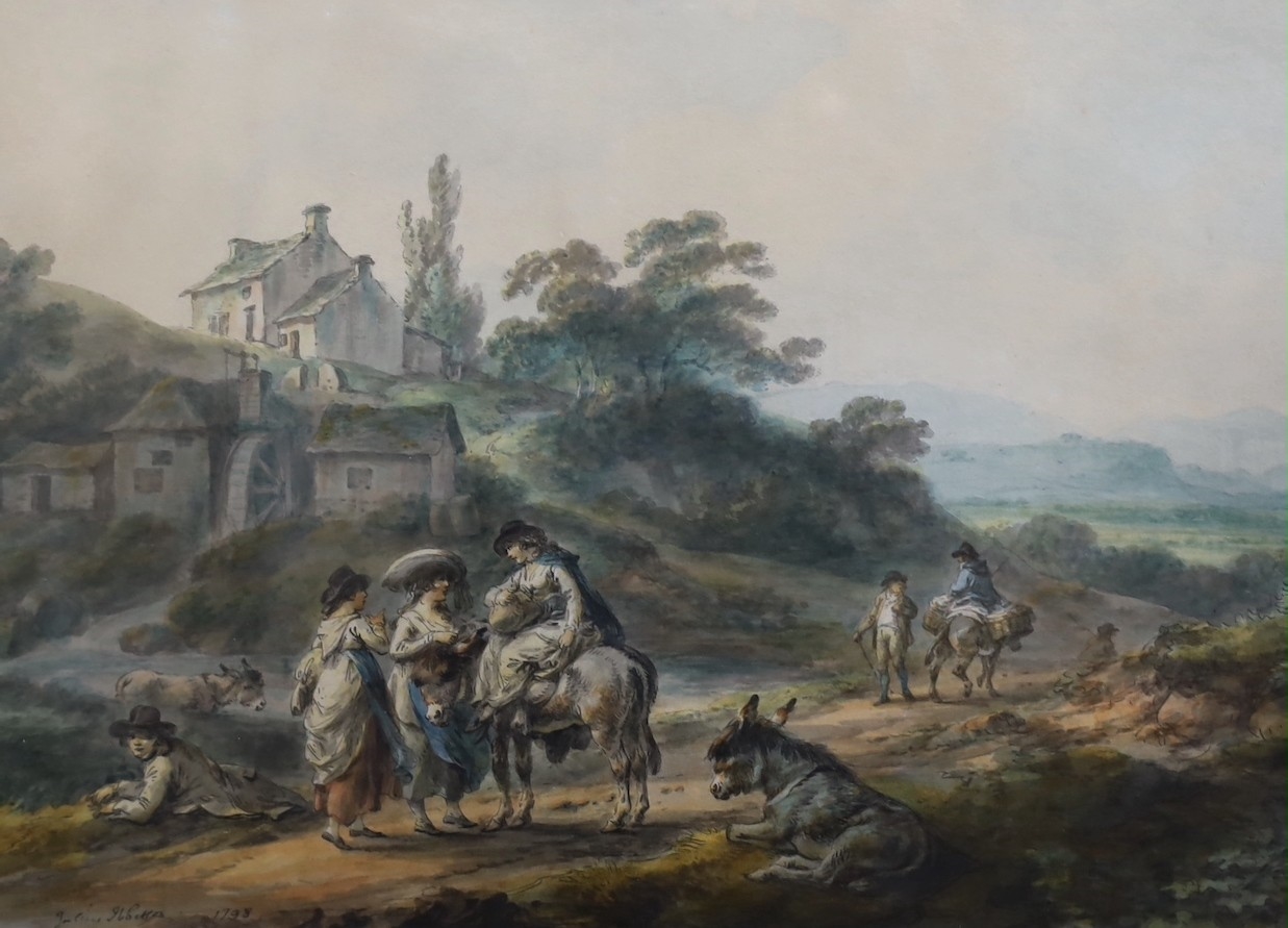 Julius Caesar Ibbetson | Figures on a path by a mill (1798) | MutualArt
