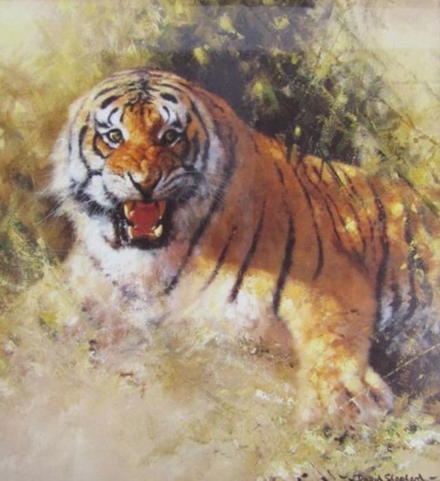 David Shepherd | Elephant and Tiger and an pier | MutualArt