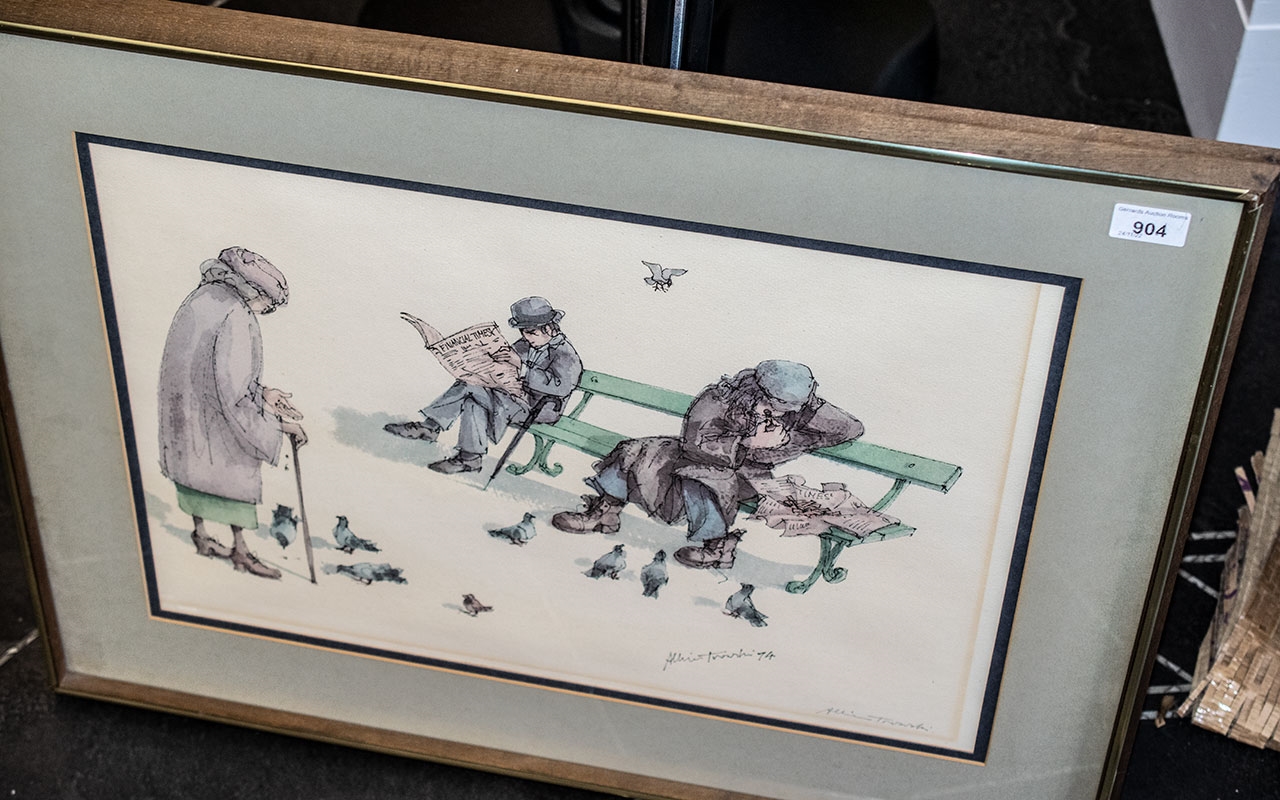 Albin Trowski | colourful sene of two men on a bench with a lady ...