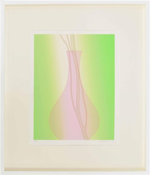 Derrick Greaves | Still life of a glass vase with the stem of a plant ...