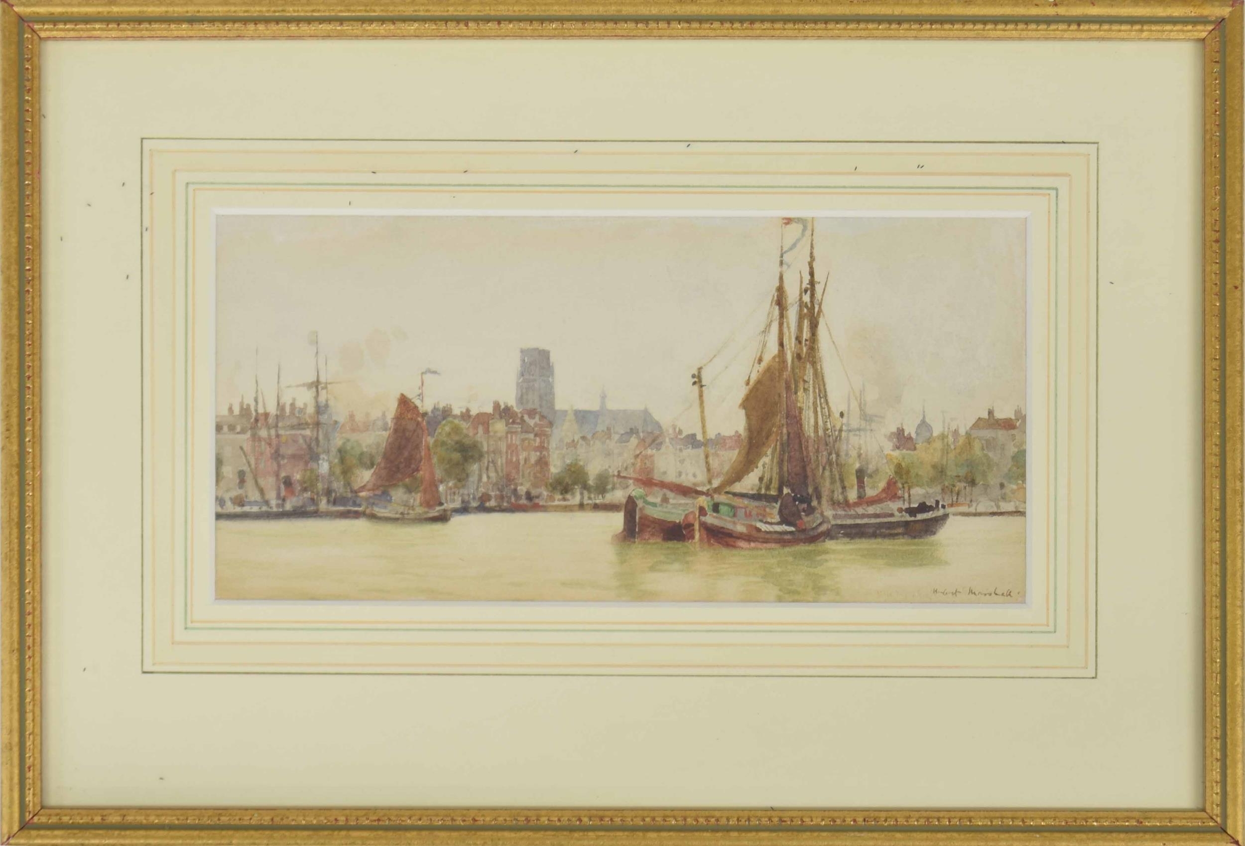 Herbert Menzies Marshall | Scene on The Thames, London with hay barges ...