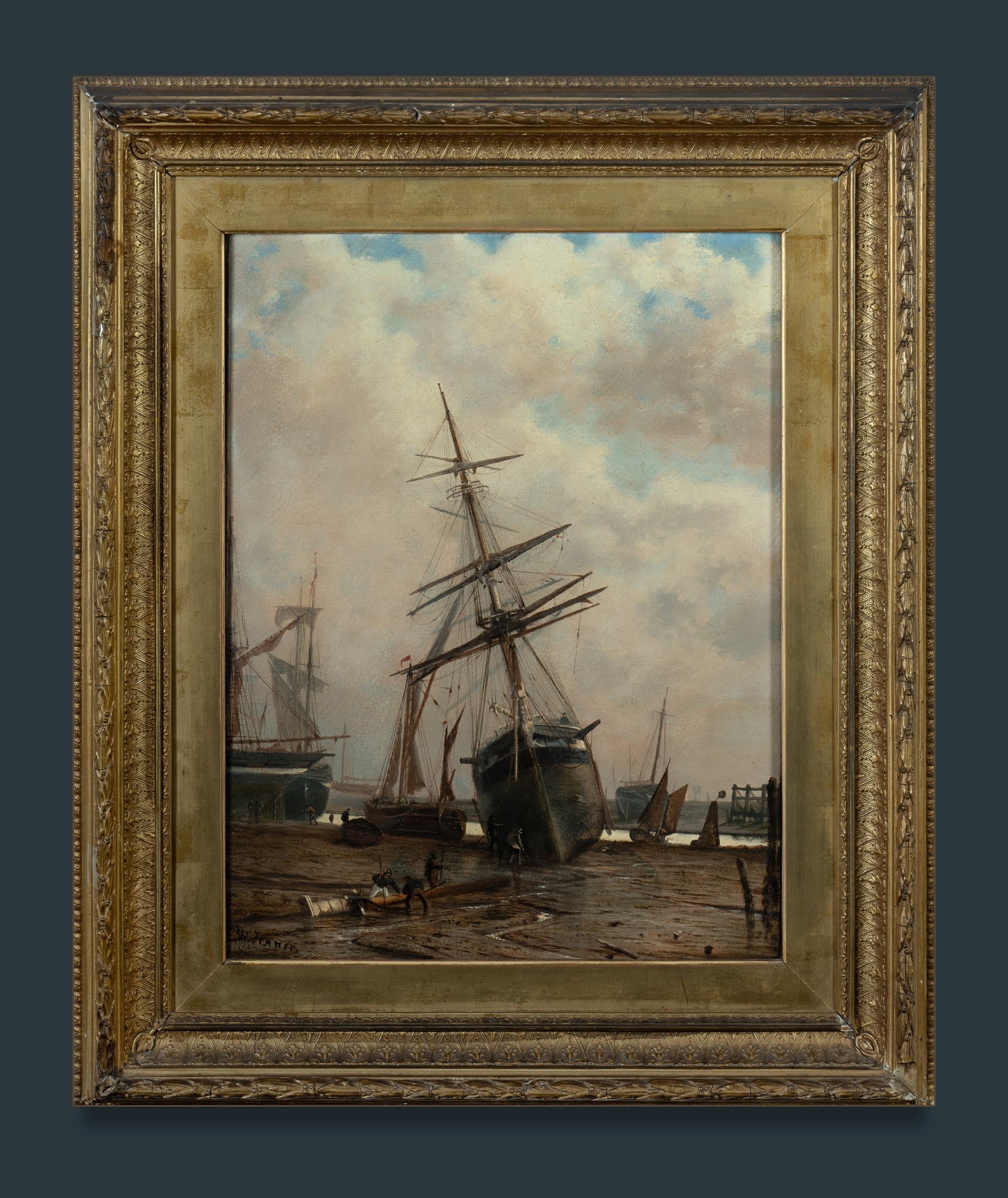 Isaac Walter Jenner | Ships at Low Tide with Workers | MutualArt