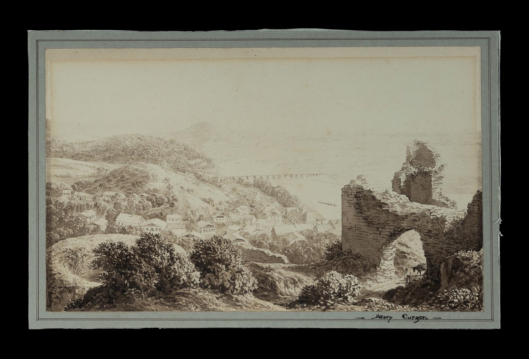 Henry Curzon Allport | Castle Ruins with Distant Viaduct Bridge | MutualArt