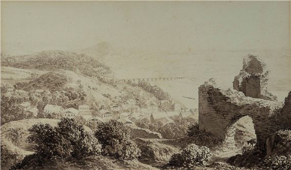 Henry Curzon Allport | Castle Ruins with Distant Viaduct Bridge | MutualArt