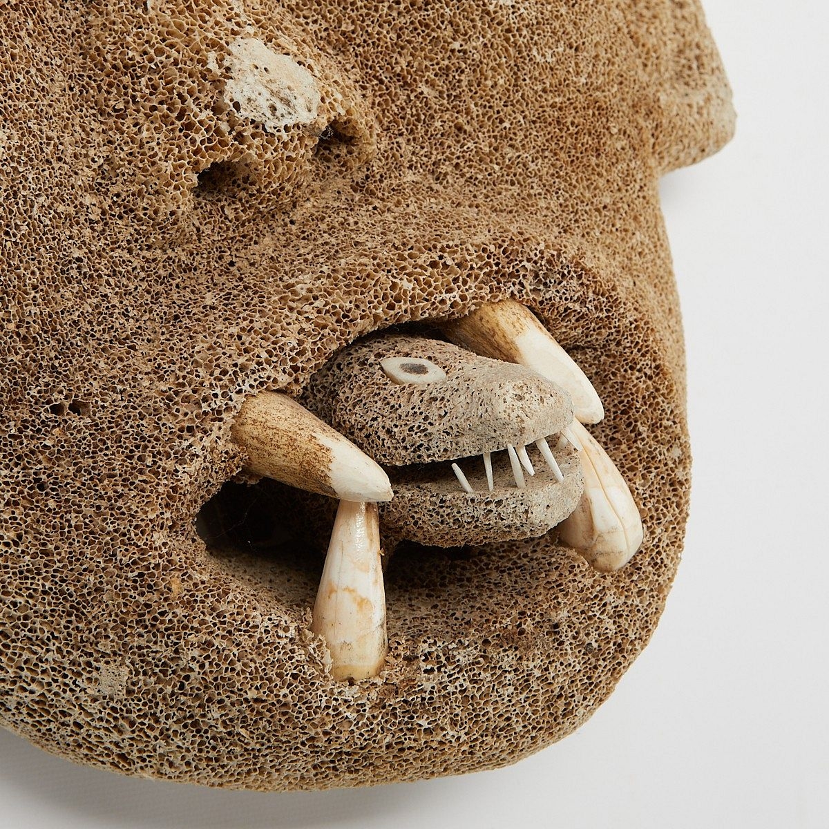 Native American School | Inuit carved bone mask. With a snake emerging ...
