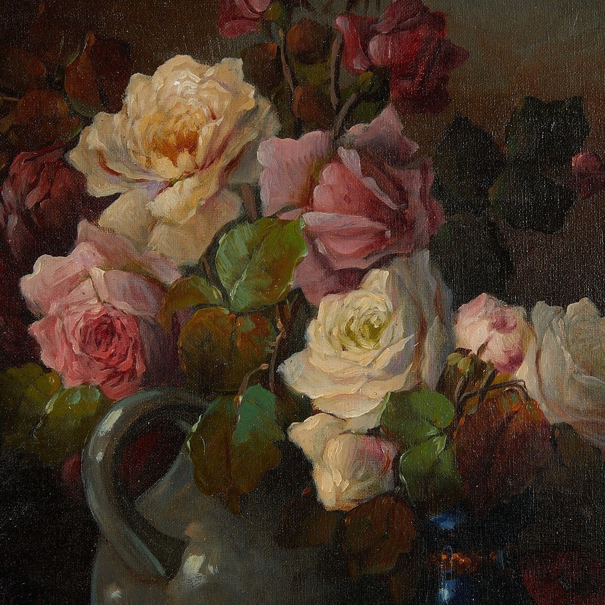 Rudolf Stoitzner | Depicting a still life with flowers and fruits on a ...