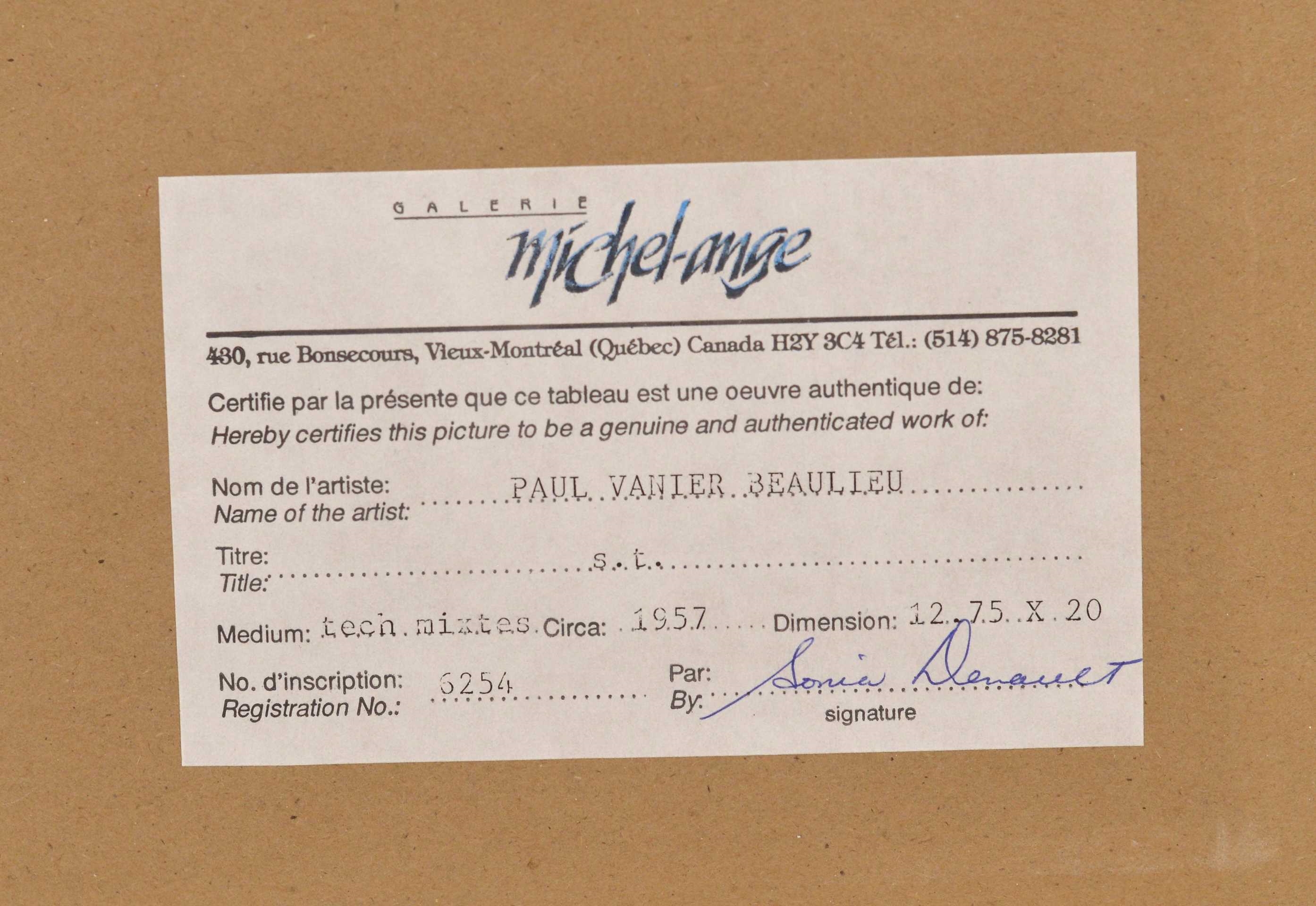 Paul-Vanier Beaulieu | Untitled (1957) | MutualArt