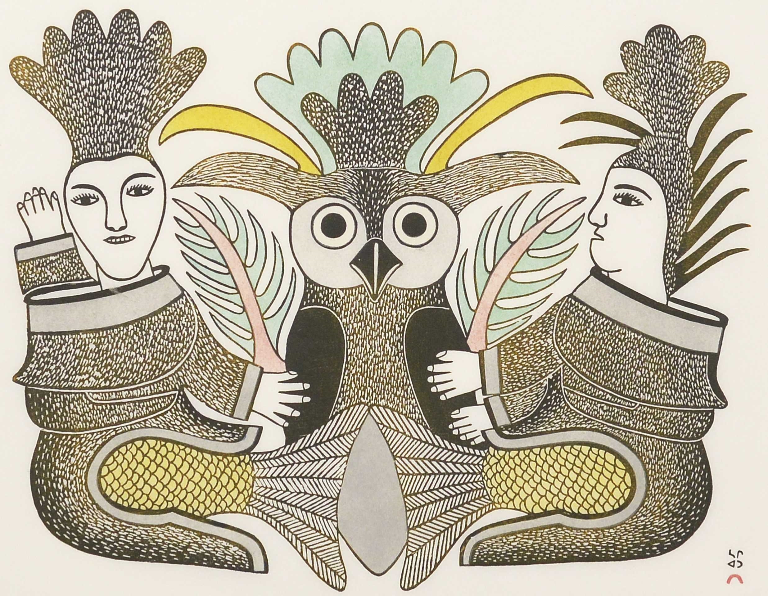 Kenojuak Ashevak | Seamaids and owl (1980) | MutualArt