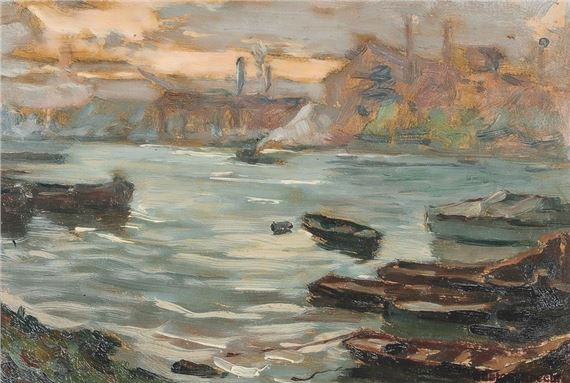 Gaston Knecht | Warehouses on the Seine (Circa 1940) | MutualArt