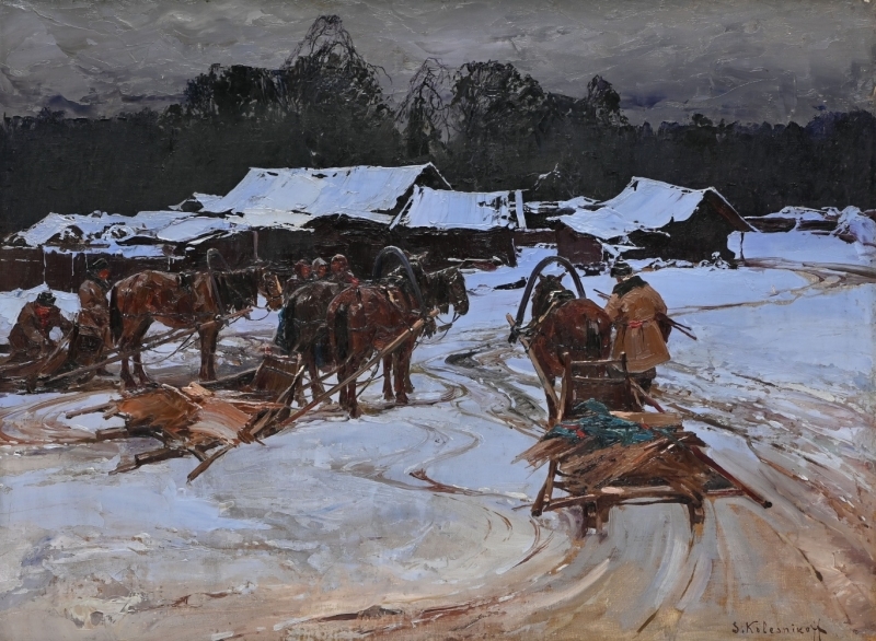 Stepan Fedorovich Kolesnikov | HORSES IN THE SNOW | MutualArt