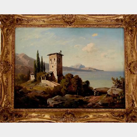 August Seidel | Italienische Küstenlandschaft mit Gebäude. (1891 ...