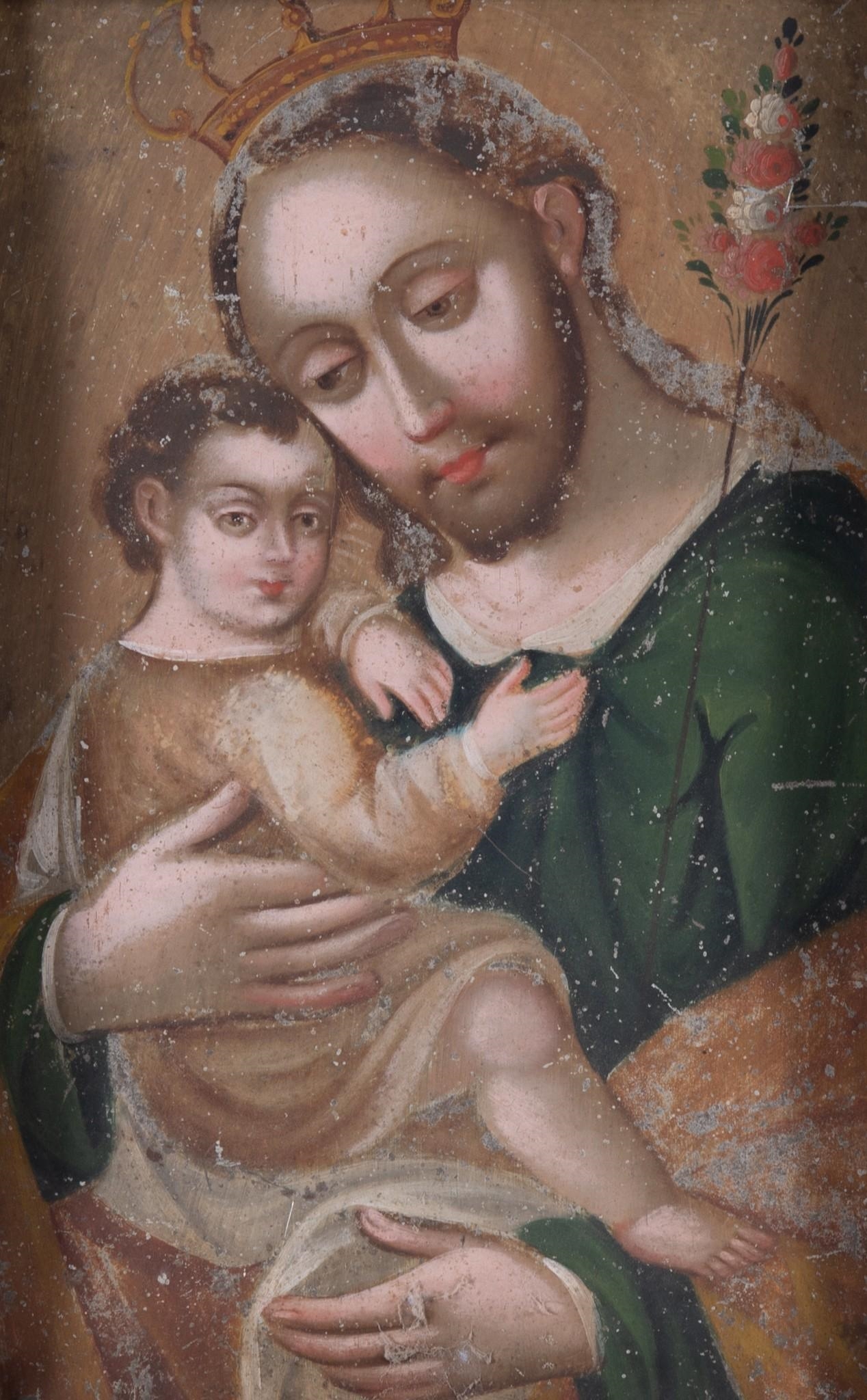 Spanish School | Spanish Colonial Retablo depicting St. Joseph Holding ...