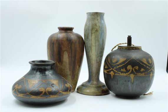 Charles Greber | Meeting of four enamelled ceramics including a vase of ...