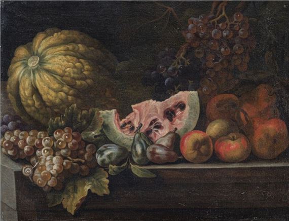 Roman School, 18th Century | Still life with watermelon and fruits on ...