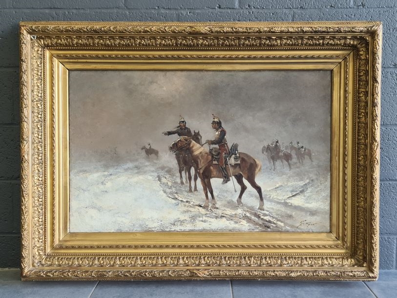 Georges Louis Hyon | Cavaliers of the Empire in a snowy landscape ...