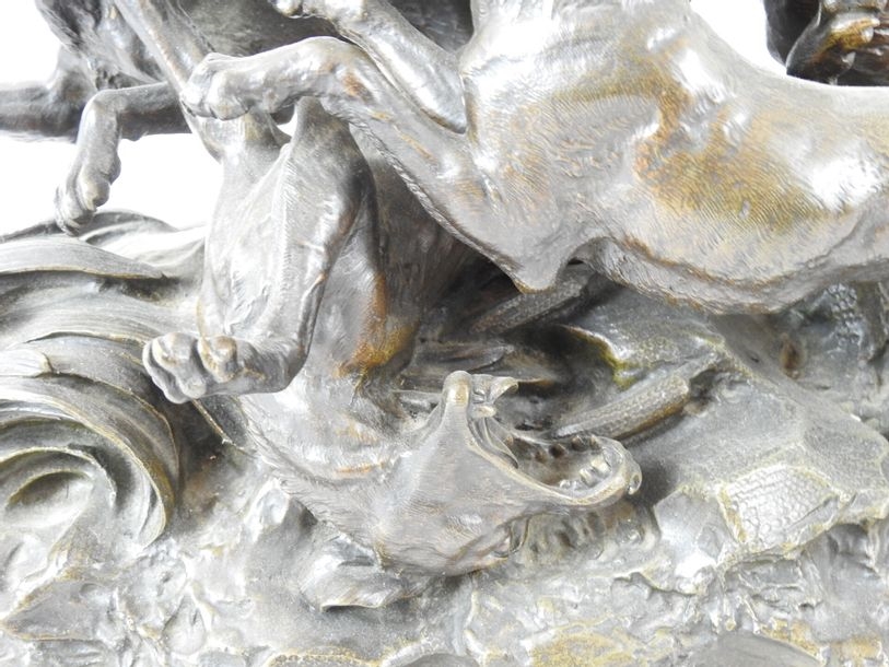 Pierre-Jules Mene | Stag attacked by three dogs | MutualArt