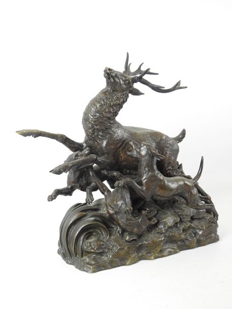 Pierre-Jules Mene | Stag attacked by three dogs | MutualArt