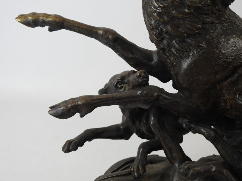 Pierre-Jules Mene | Stag attacked by three dogs | MutualArt