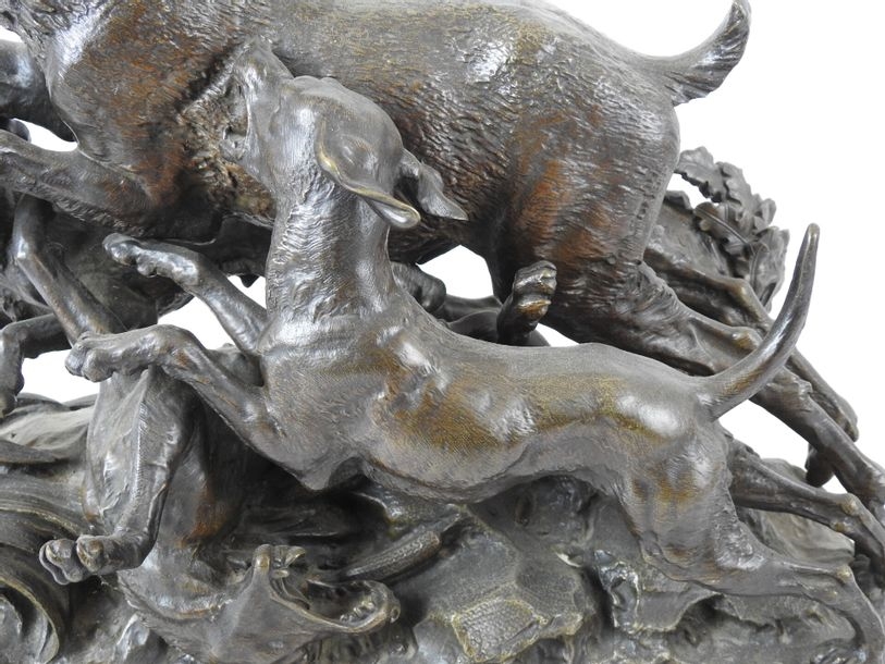 Pierre-Jules Mene | Stag attacked by three dogs | MutualArt