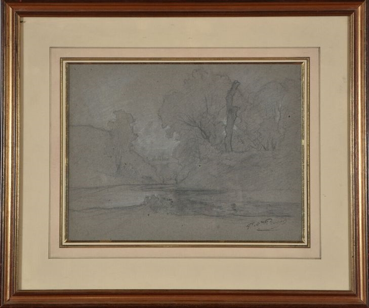 Francois-Auguste Ravier | Landscape with big trees and a river. | MutualArt