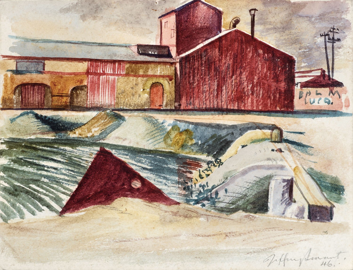 Jeffrey Smart | Study for The Port of Adelaide (1946) | MutualArt