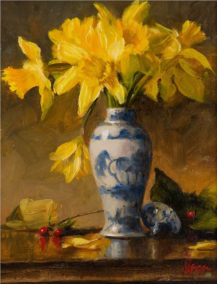 Mat Grogan | DAFFODILS IN AN ORIENTAL JAR | MutualArt