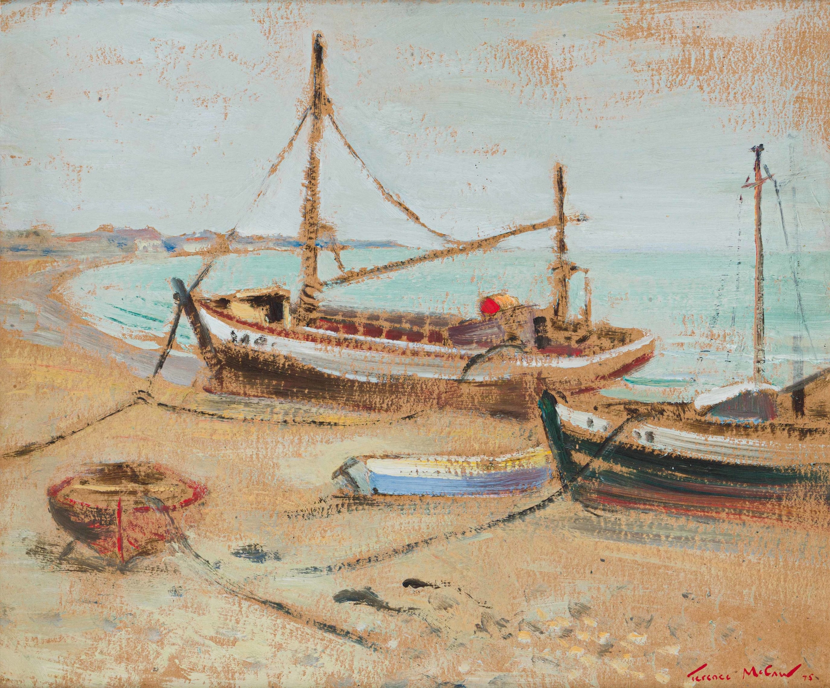 Terence John McCaw | Fishing Boats on the Beach | MutualArt